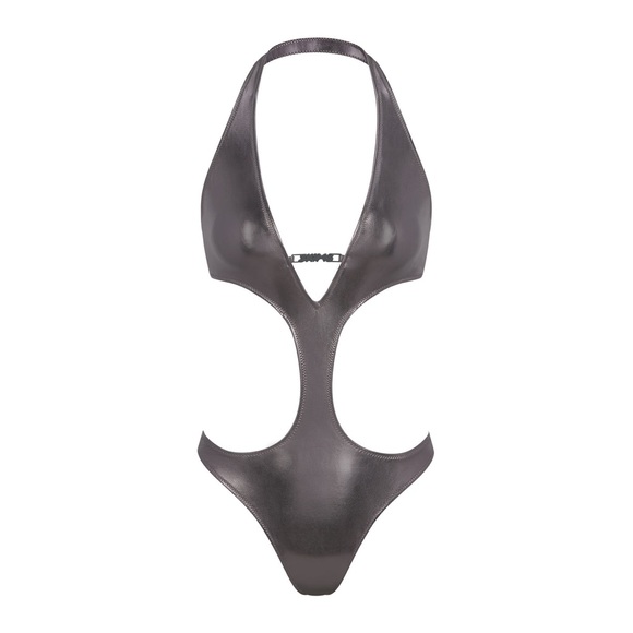 SKIMS | Swim | Skims Metallic Swim Halter Monokini In Carbon New | Poshmark